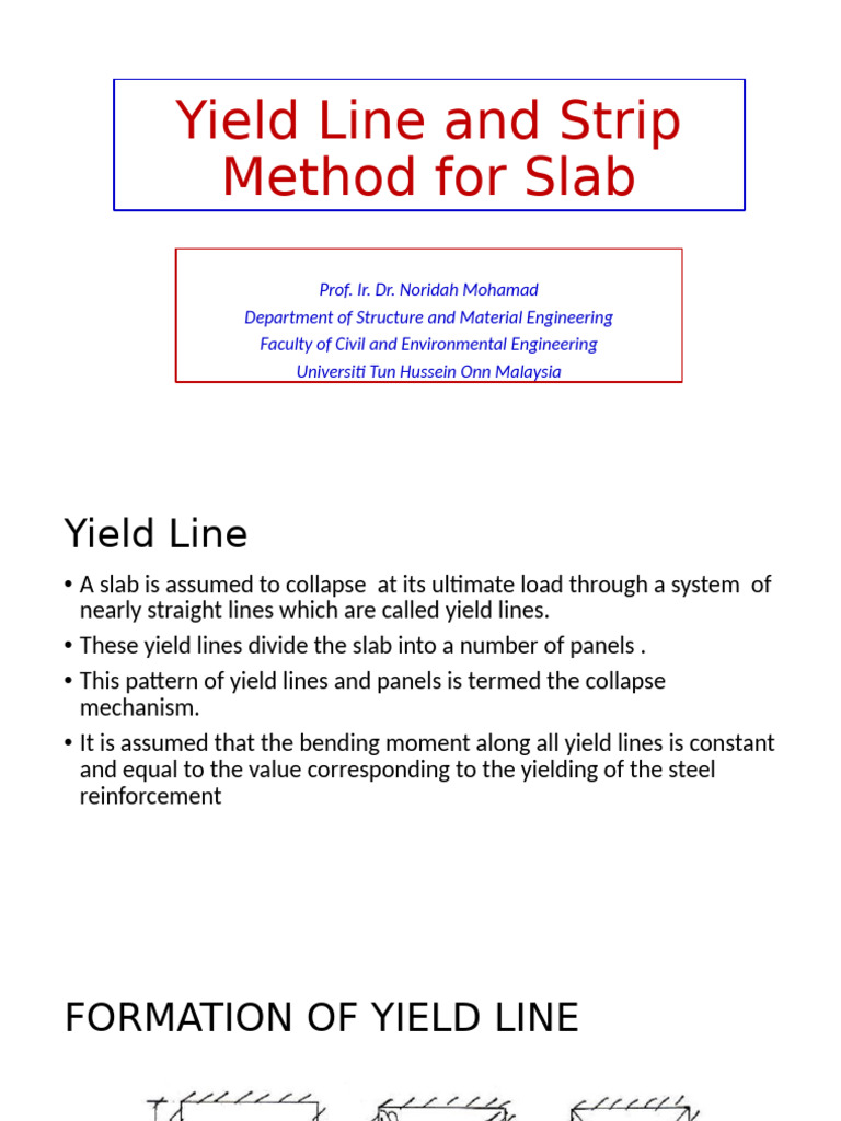 Yield Line and Strip Method For Slab | PDF | Bending | Yield (Engineering)