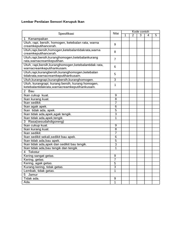 Lembar Penilaian Sensori Kerupuk Ikan | PDF