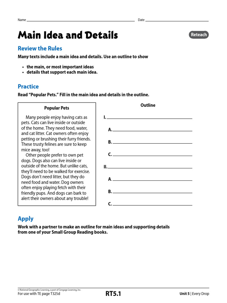 Main Idea and Details Reteach | PDF
