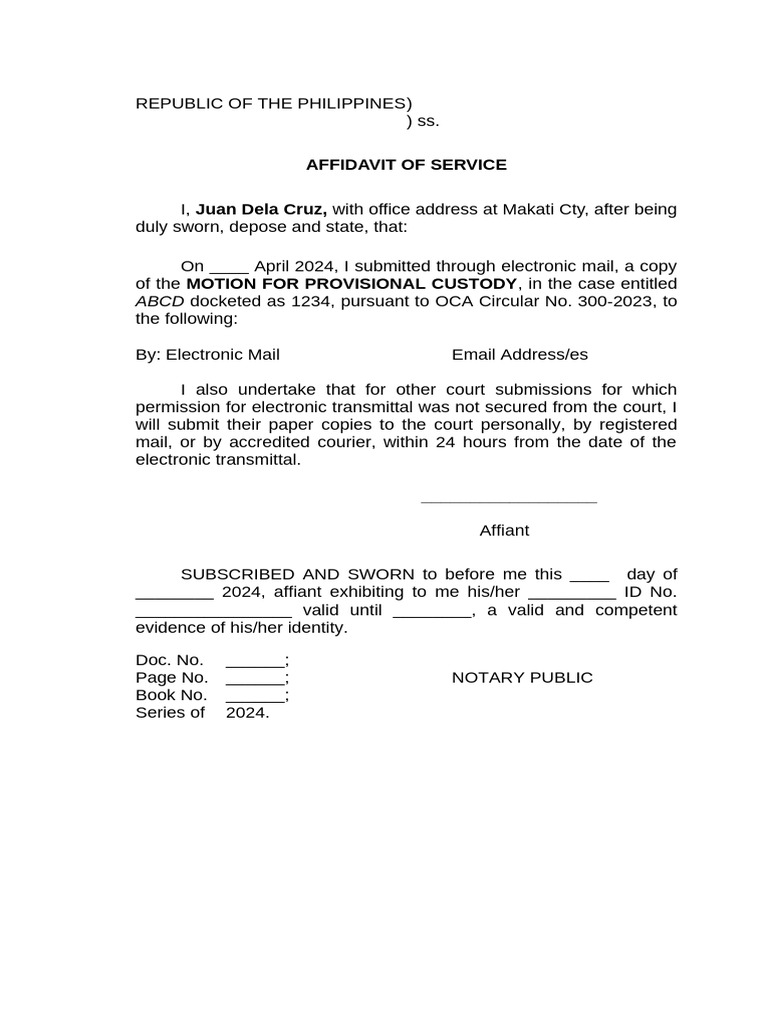 Affidavit of Electronic Filing (Template) | PDF