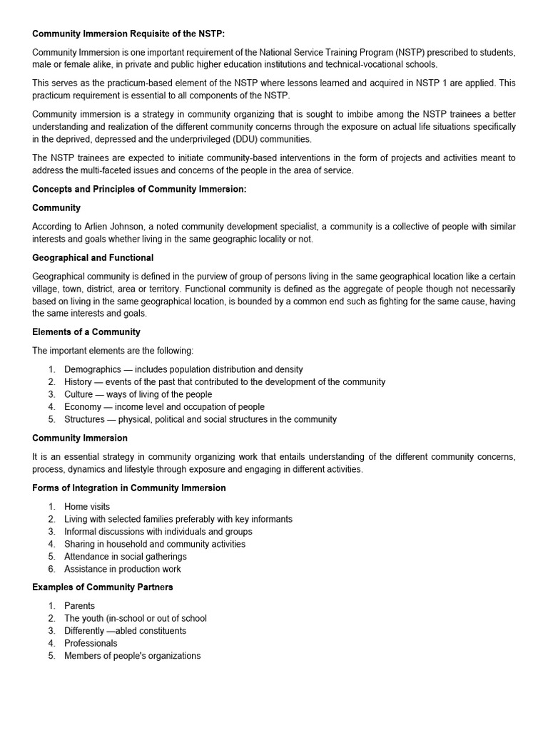 Community-Immersion-Requisite-of-the-NSTP | PDF | Cognition | Learning