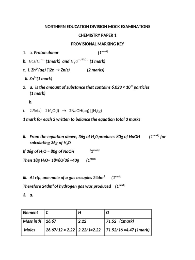 2024 NED CHEM PI Marking Key | PDF | Chlorine | Chloride