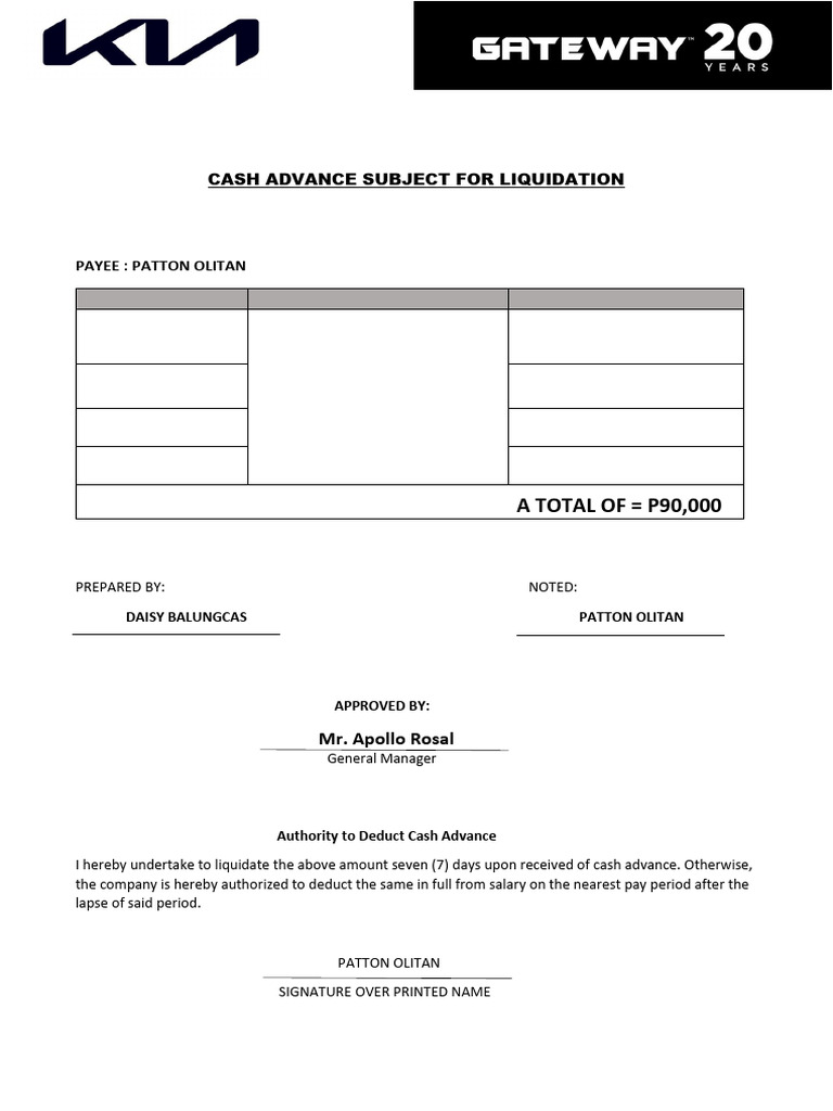 Cash Advance Liquidation Notice | PDF