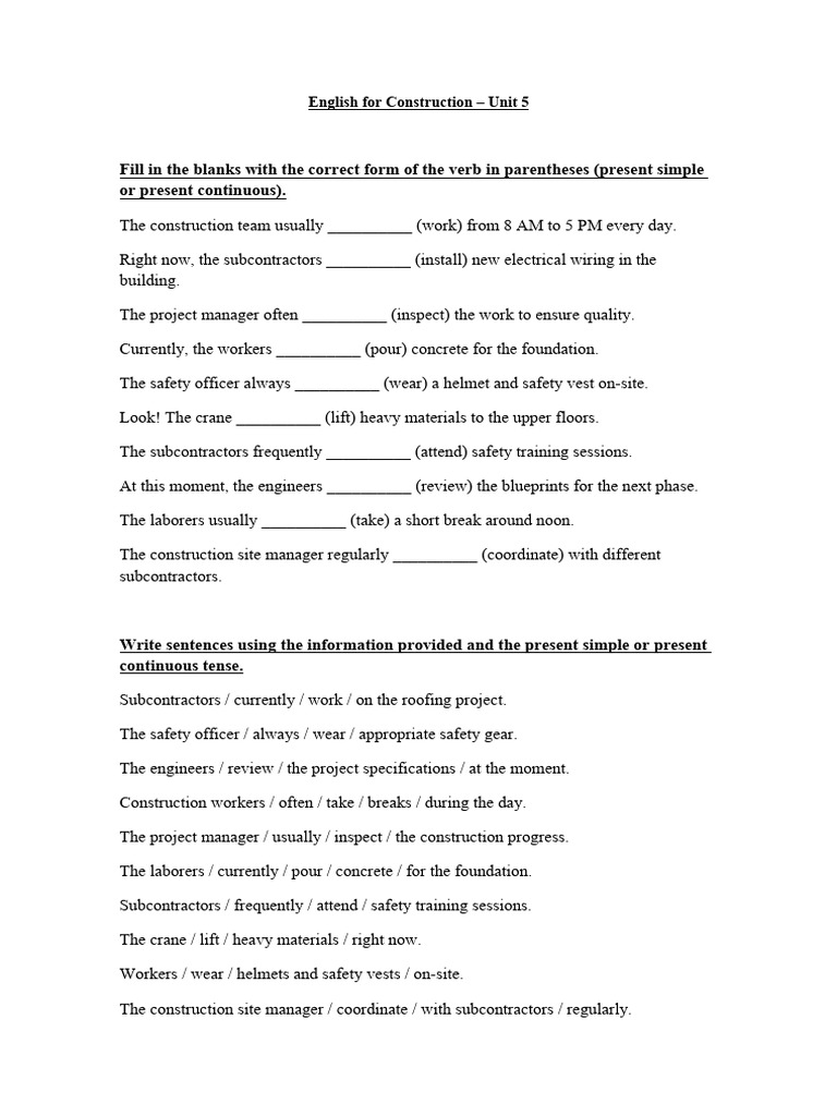 English For Construction - Unit 5 Exercises | PDF | Transport Infrastructure | Transport