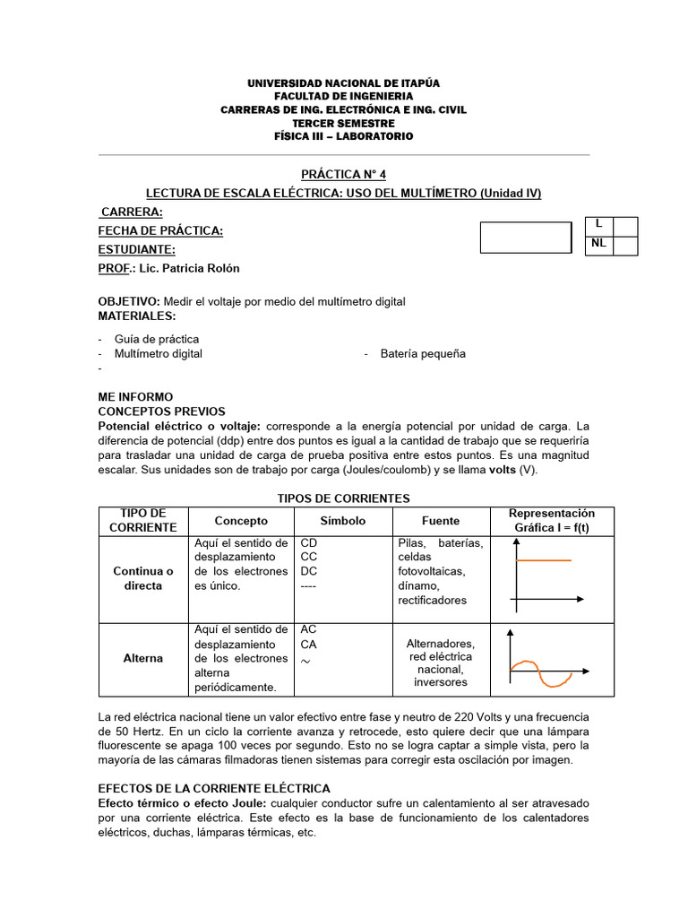 P4 lectura de escala elÃ©ctrica | PDF | Ingenieria Eléctrica | Corriente eléctrica