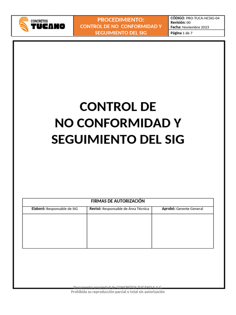 Control No Conformidad Tuca | PDF | Sistema de información geográfica