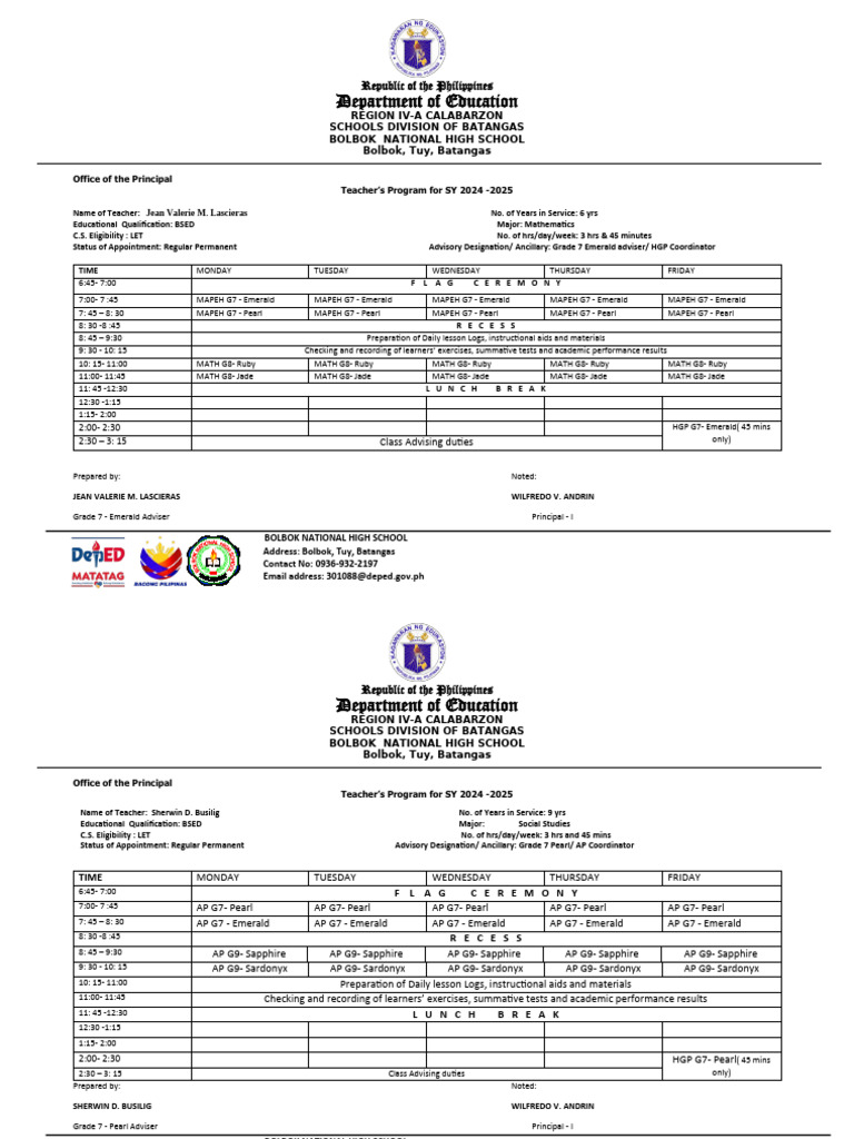 Teacher's Program SY 2024-2025 | PDF