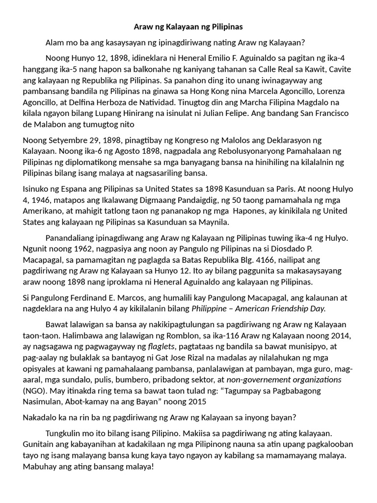 Araw NG Kalayaan NG Pilipinas | PDF