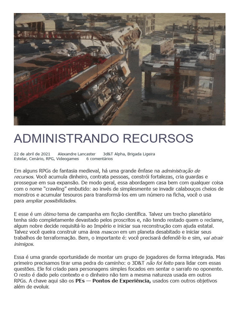 Administrando Recursos | PDF | Jogos de RPG | Sistema Solar
