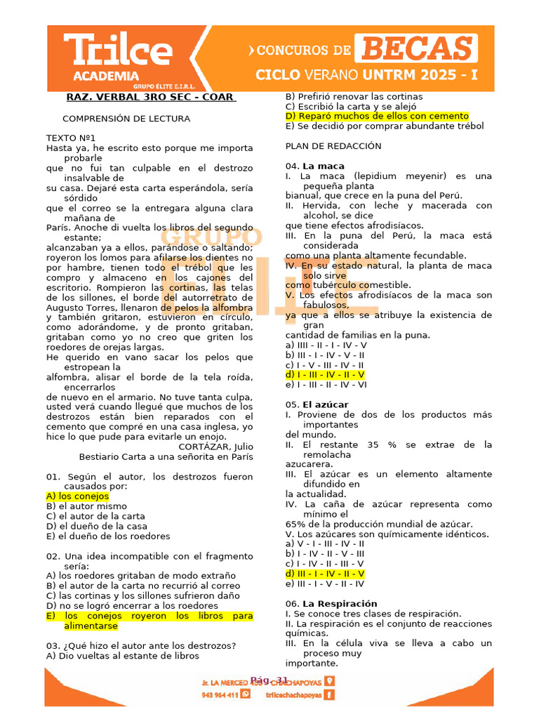 SIMULACRO RV 3ROSECYCOAR IV | PDF | Azúcar | Dieta y nutrición