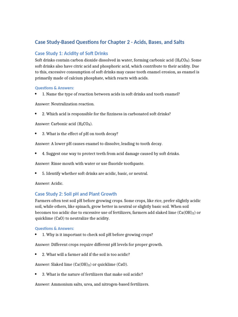 CBSE Class 10 Chemistry Case Study Questions | PDF | Sodium Bicarbonate ...