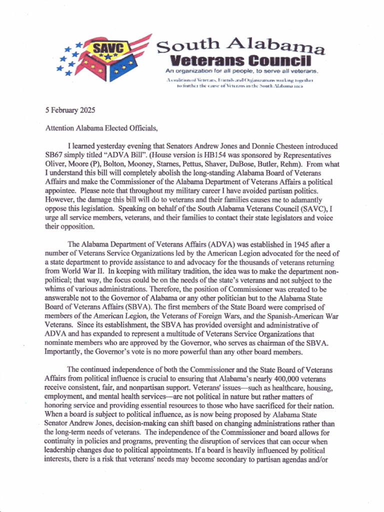 SAVC Letter Opposing Alabama SB67 Proposed Legislation | PDF