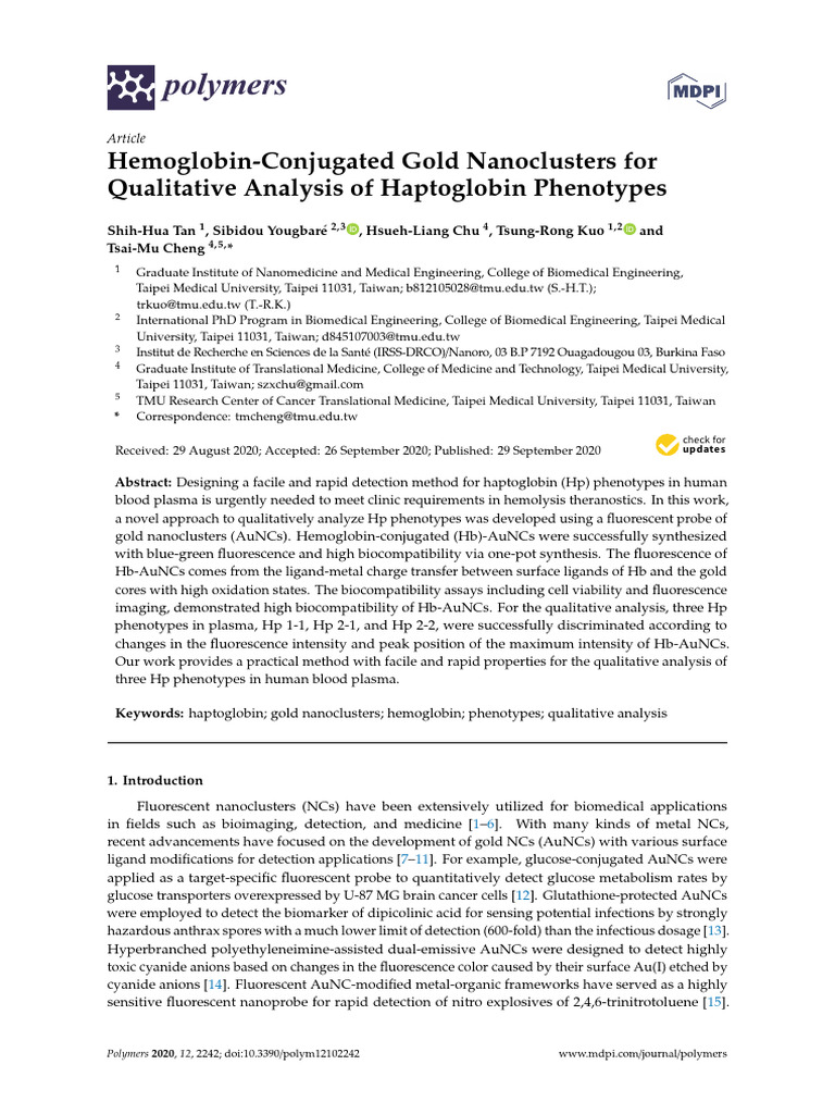 Hemoglobin-Conjugated Gold Nanoclusters For Qualitative Analysis of ...