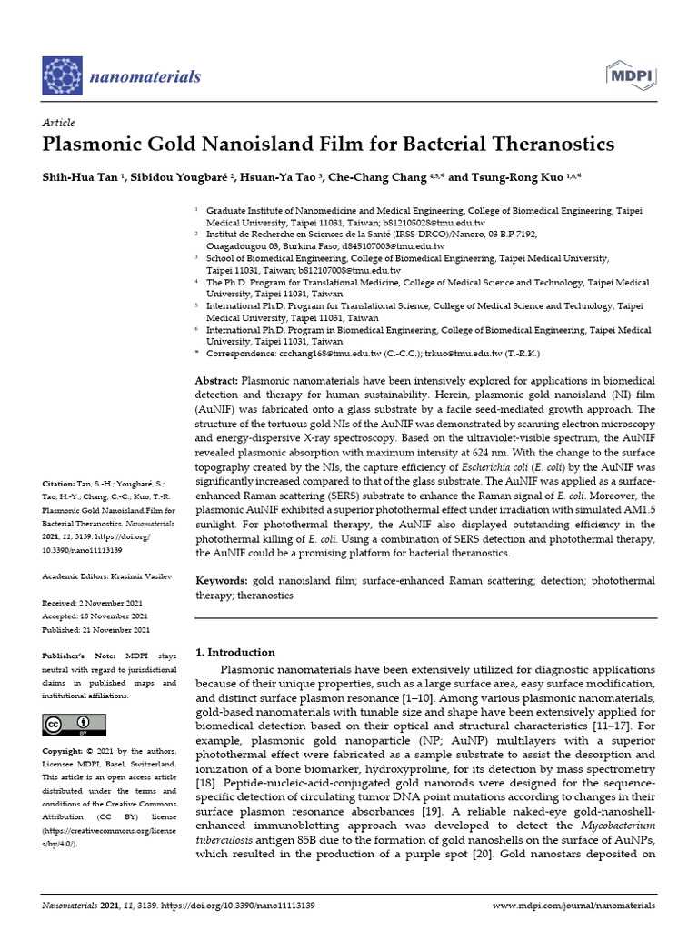 Plasmonic Gold Nanoisland Film For Bacterial Theranostic | PDF