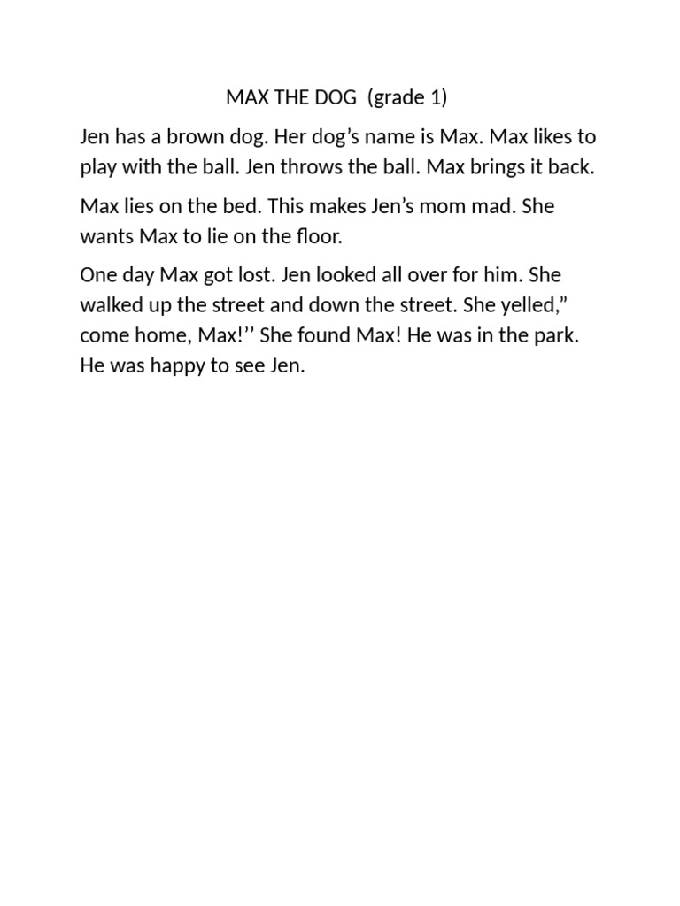 Max the Dog: A Grade 1 Story | PDF