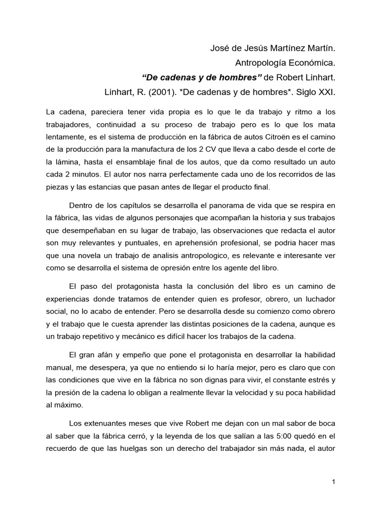 “De cadenas y de hombres” de Robert Linhart del Pepin. - Documentos de ...