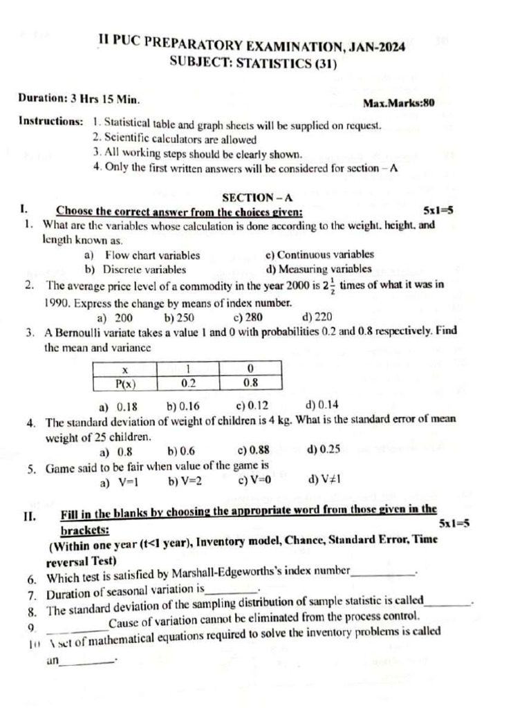 20 Diff Districts II PU Stats Prep QPs 2024. | PDF | Mean | Variance