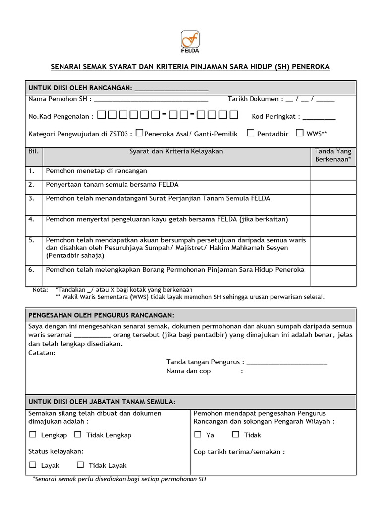 Lampiran - Senarai Semak - Borang Permohonan Dan Akuan Bersumpah ...
