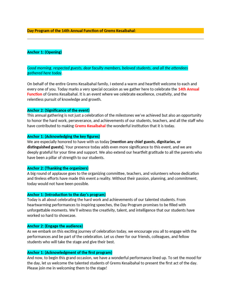 Day Program of The 14th Annual Function of Grems Kesaibahal | PDF
