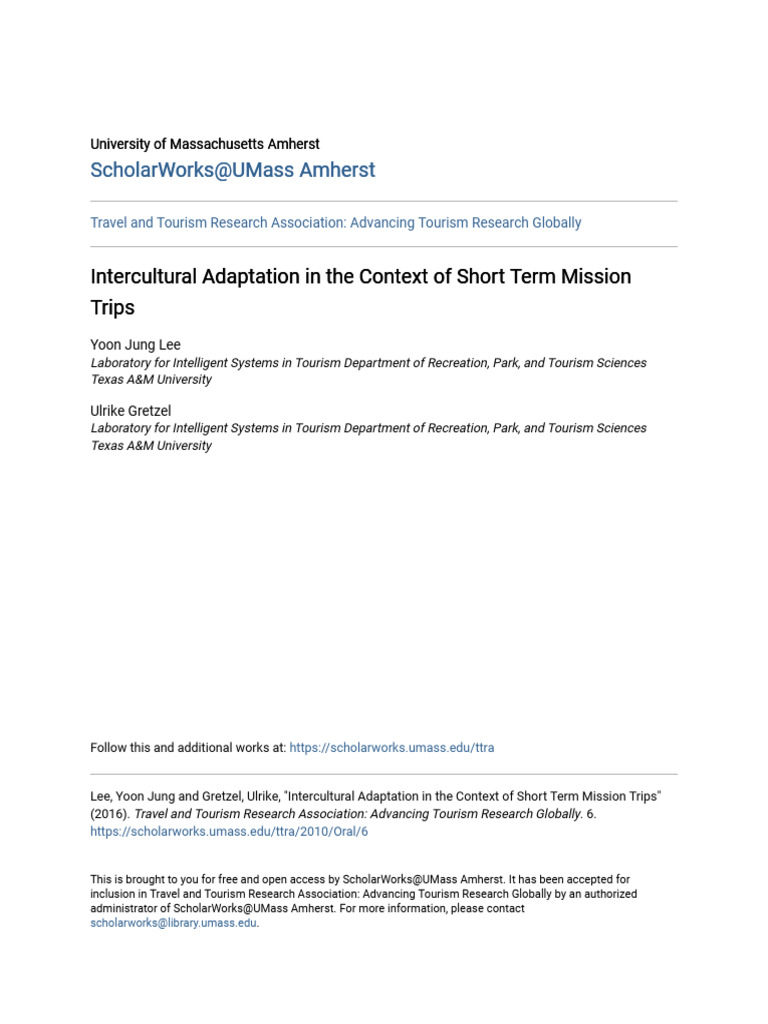 Intercultural Adaptation in The Context of Short Term Mission Tri | PDF ...