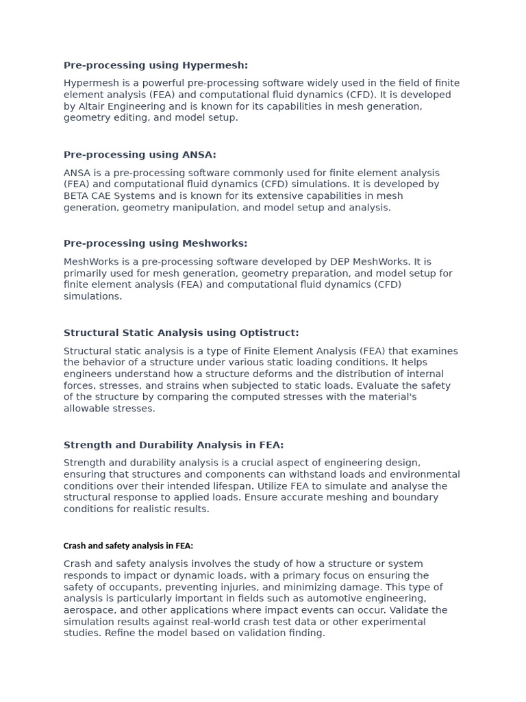 BRIEF_ON_FEA_COURSE | PDF | Finite Element Method | Simulation