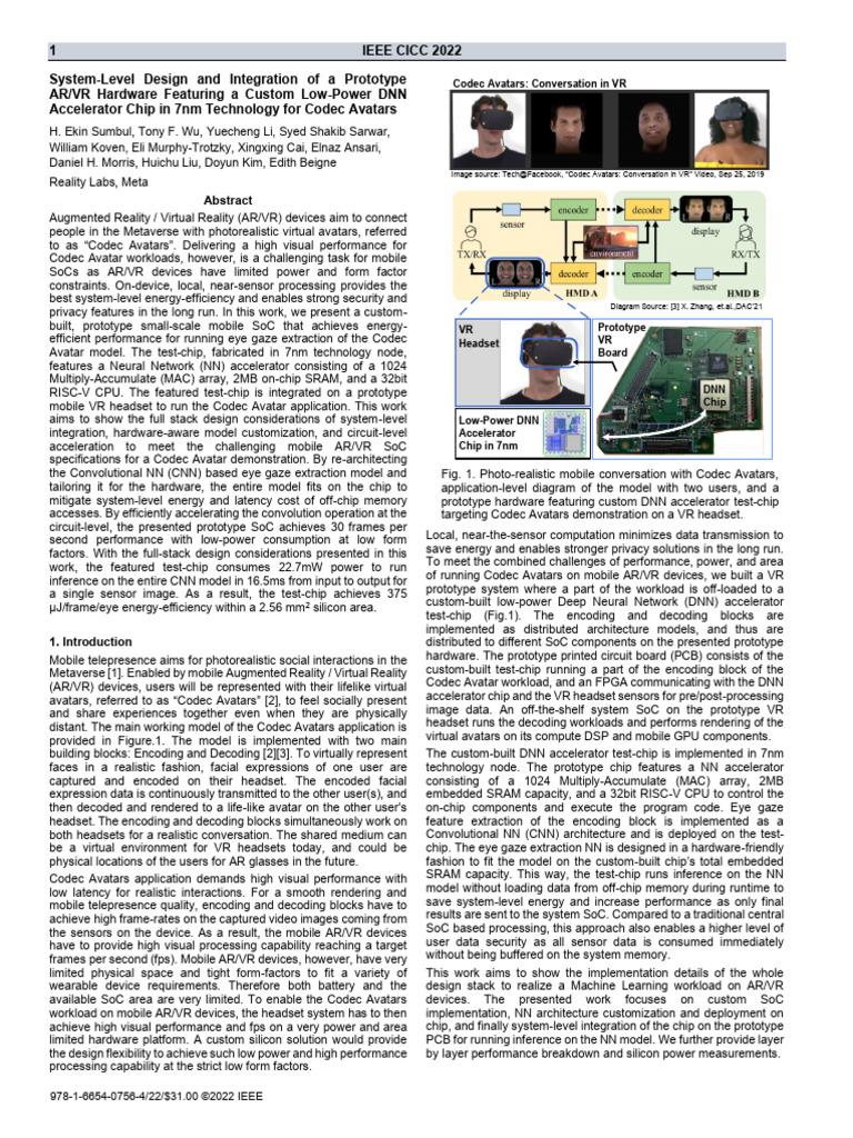 Custom Low-Power DNN Accelerator Codec Avatar | PDF | Virtual Reality | System On A Chip