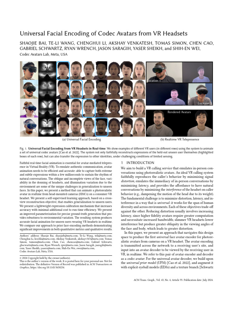 Universal Facial Encoding of Codec Avatars from VR Headsets | PDF | Virtual Reality | Data ...