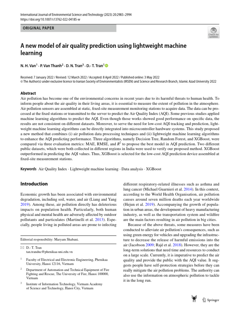 A new model of air quality prediction using lightweight machine ...