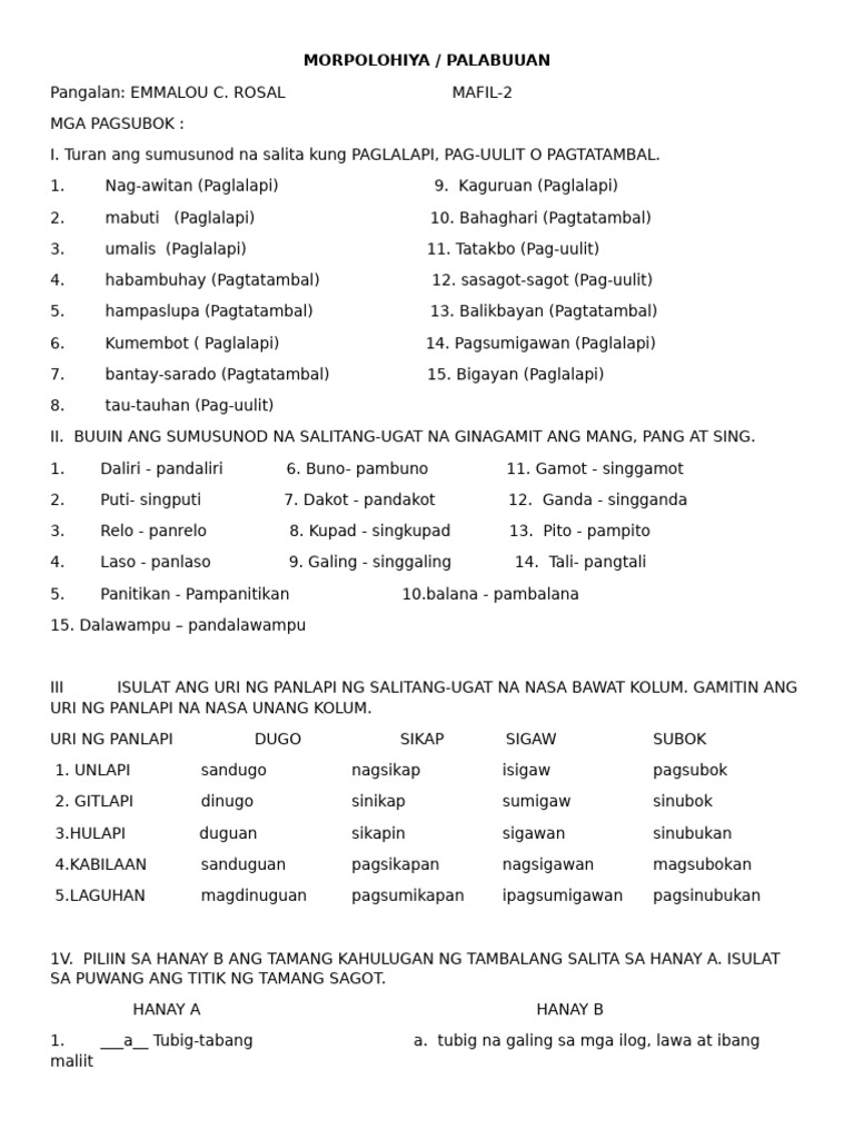 Morpolohiya Rosalemmalouc | PDF