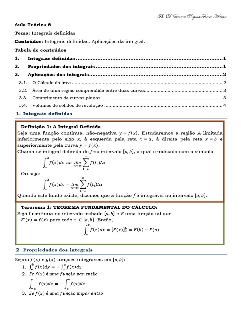 Aula T4 Integral Definida | PDF | Integrante | Cálculo