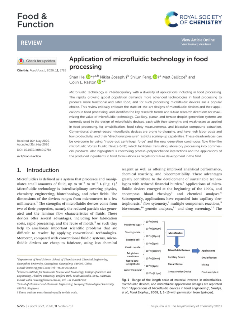 He Et Al. - 2020 - Application of Microfluidic Technology in Food Processing | PDF ...