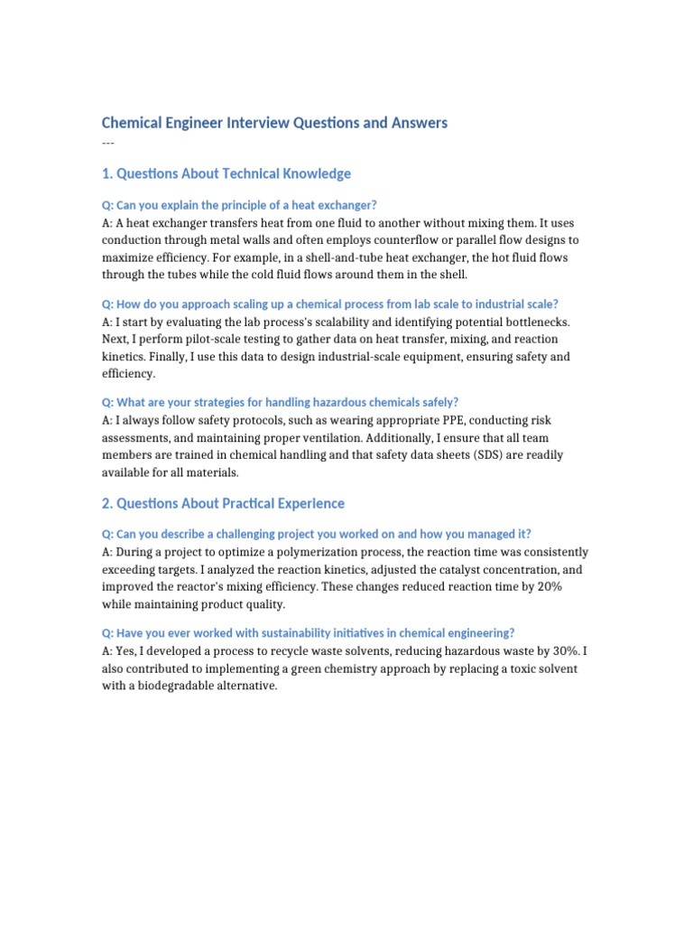 Chemical Engineer Interview Q&A | PDF