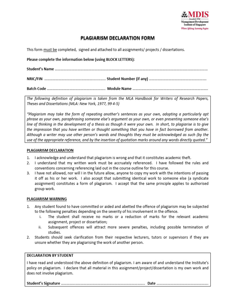 PLAGIARISM DECLARATION FORM Please Compl | PDF | Plagiarism | Justice