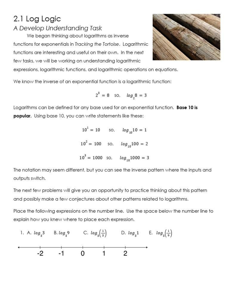 2.1 Logarithmic Functions Log Logic TASK | PDF | Function (Mathematics ...