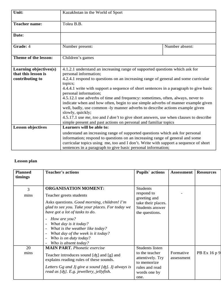 4 grade olympic games | PDF | Curriculum | Adverb