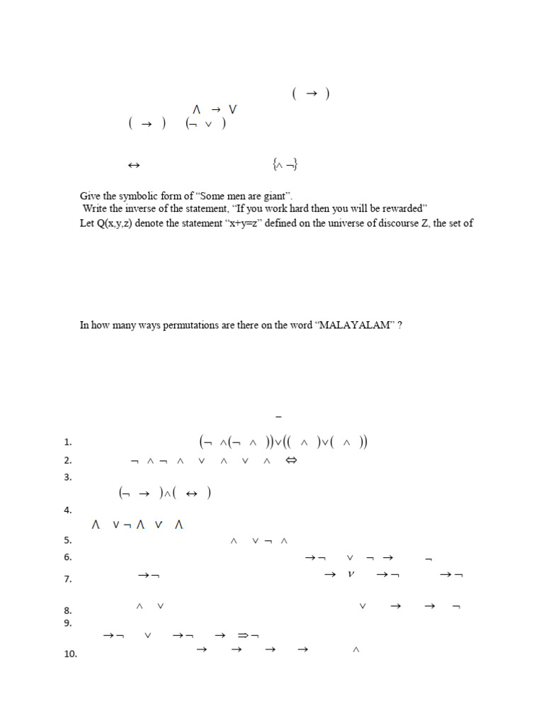 MA 3354 DM Internal 1 Important Questions | PDF | Metalogic | Mathematical Logic