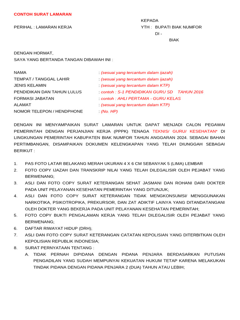 05 - Contoh-Surat-Lamaran PPPK 2024 | PDF