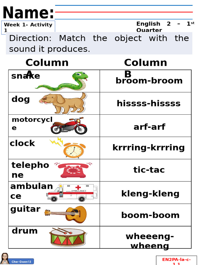 ENGLISH2 Worksheets Q1 W1 | PDF