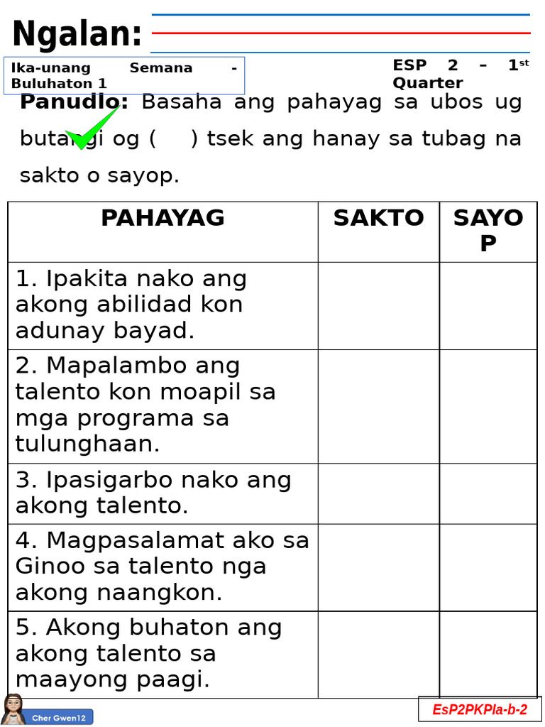 ESP2-Worksheets-Q1-W1 | PDF