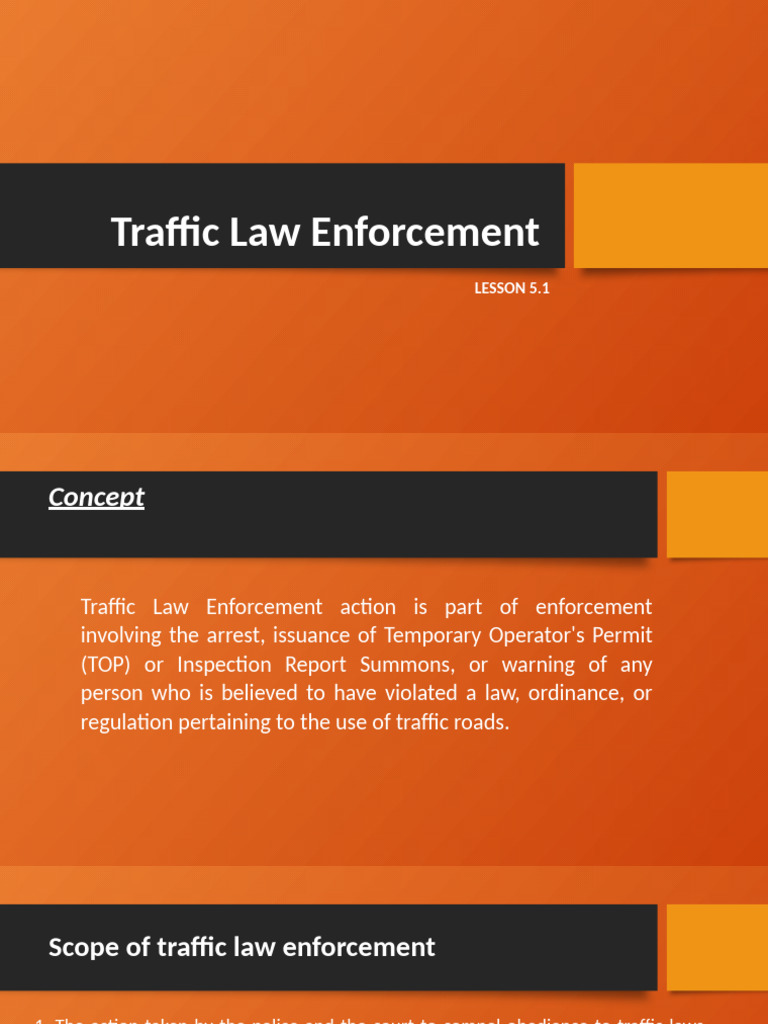 Lesson5.1 Traffic Law Enforcement | PDF | Traffic | Arrest