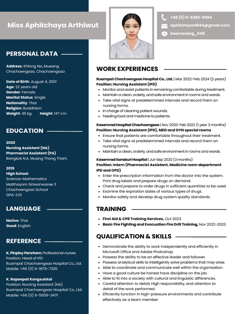 Resume ENG - Aphitchaya Arthiwut | PDF | Nursing | Hospital
