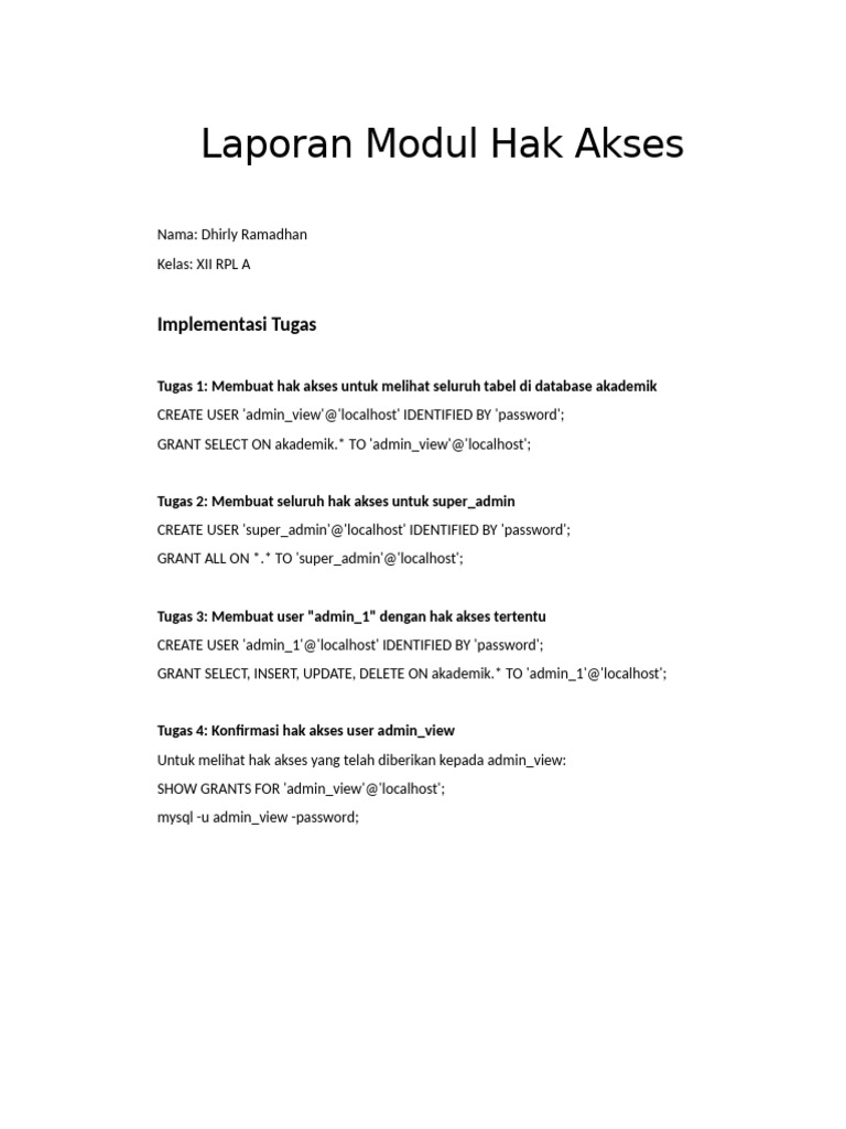 Laporan Modul Hak Akses | PDF