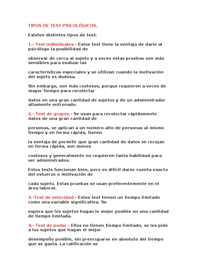 Tipos de Test Psicológicos y Usos | PDF | Sicología | Teoría
