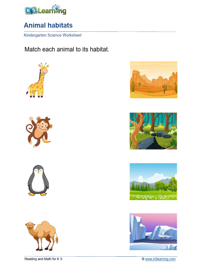 Animal Habitats Matching Worksheet | PDF