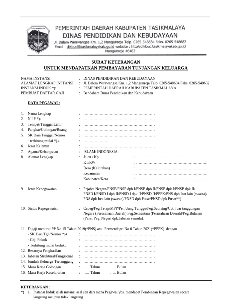 Surat Keterangan Tunjangan Keluarga PNS | PDF