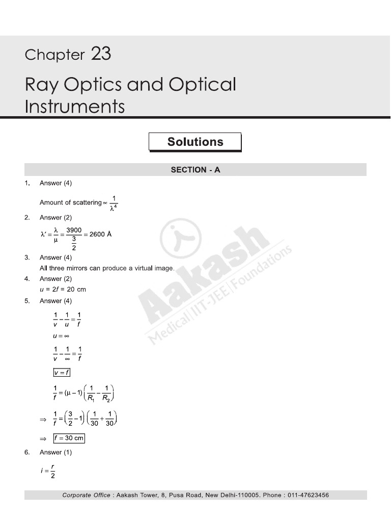 Ray Optics and Optical Instruments - Chapter-23 | PDF