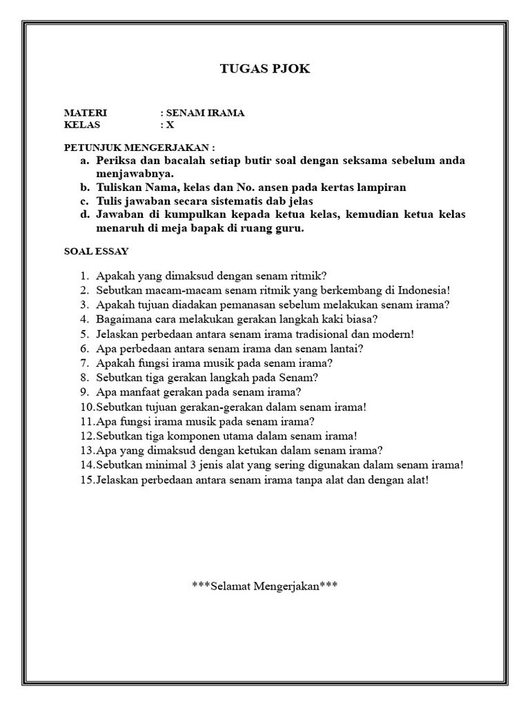 TUGAS PJOK ( SENAM IRAMA ) | PDF