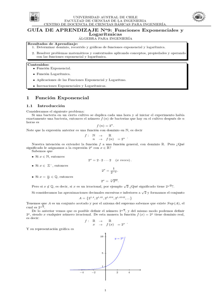 Guia9 Funcionesexponencialylogaritmo | PDF | Función (Matemáticas) | Ph