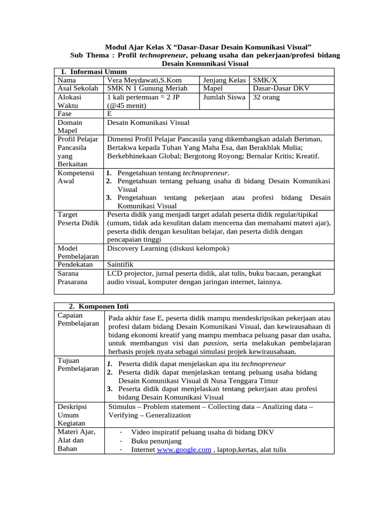Modul Ajar Dasar Dasar DKV FASE E | PDF