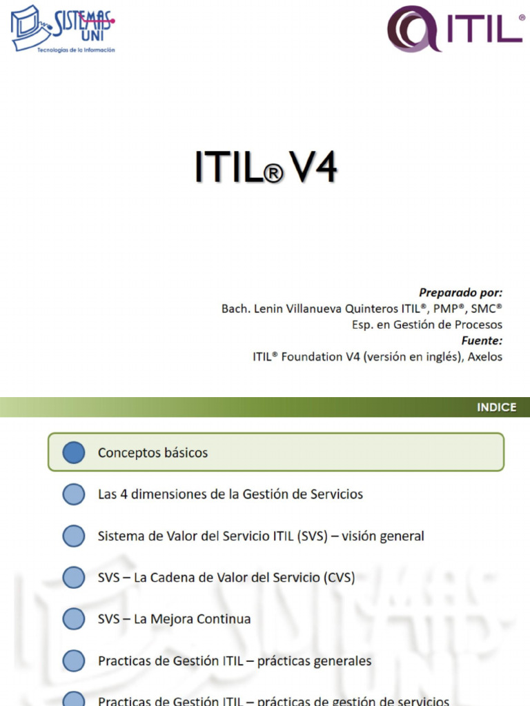 Curso ITIL v4 Sistemas UNI - Clase 4 | PDF